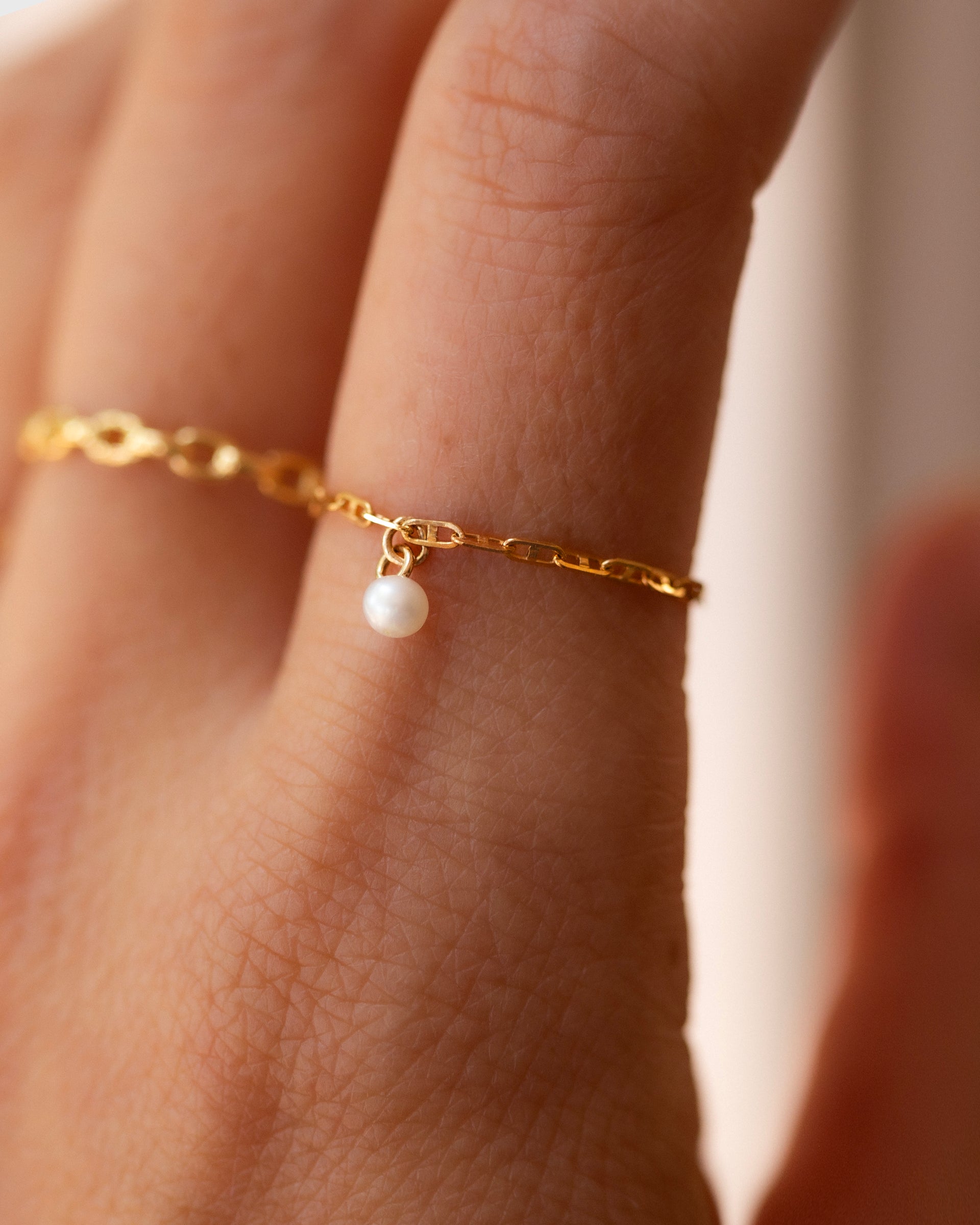 14k Gold Pearl Anchor Chain Ring – E&E PROJECT