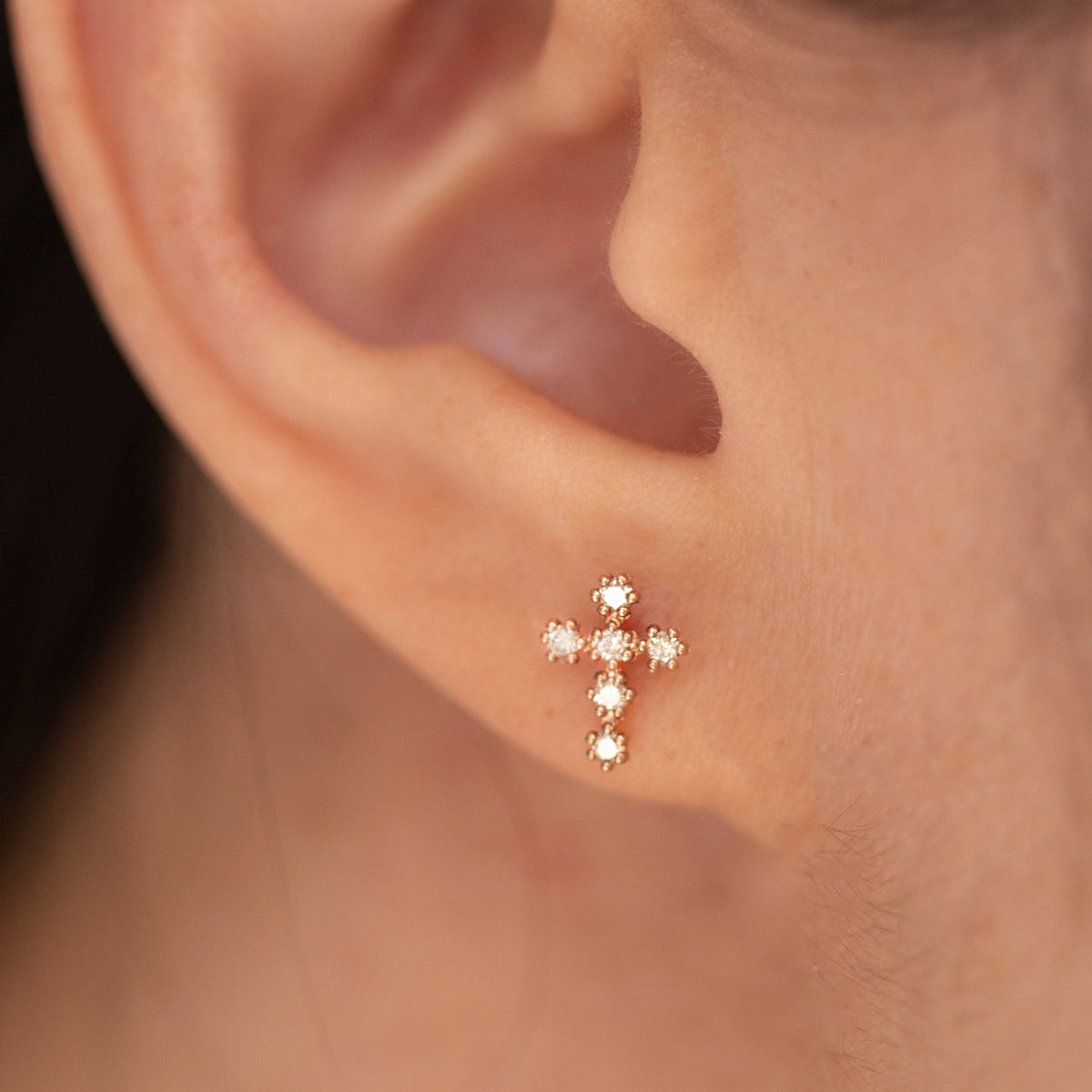 14k Gold Diamond Cross Earrings – E&E PROJECT